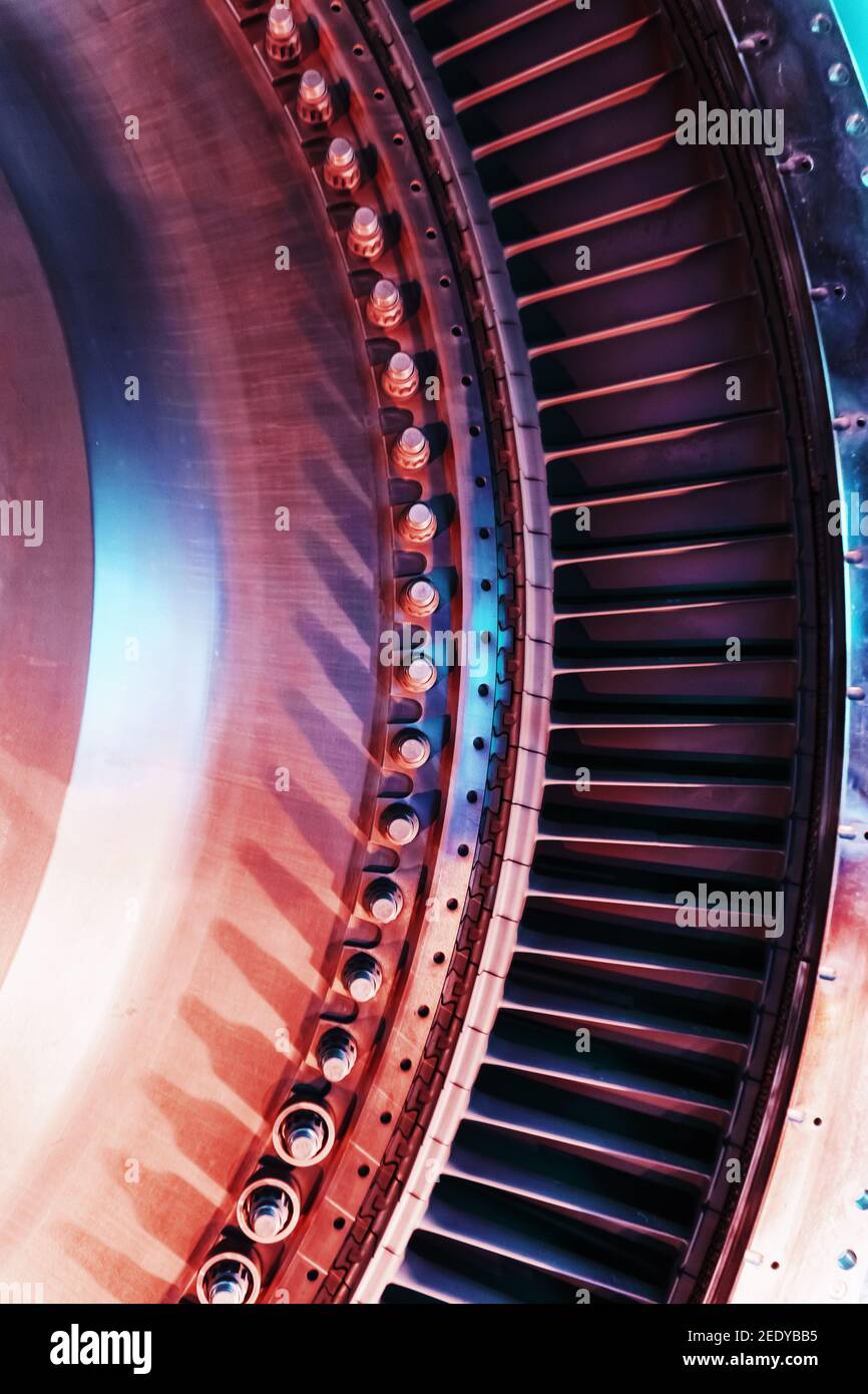 A rotor disc with blades of a turbojet gas turbine engine, inside view ...