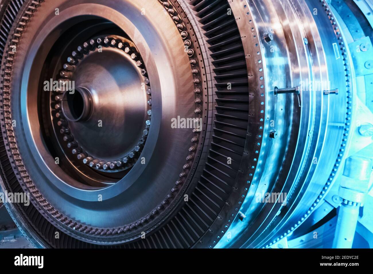 Turbine generator rotor with blades and discs, interior view. Elements ...