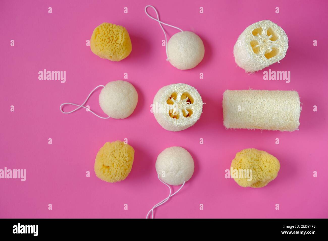 Zero waste concept. Natural organic hygiene products. loofah sponge and ...