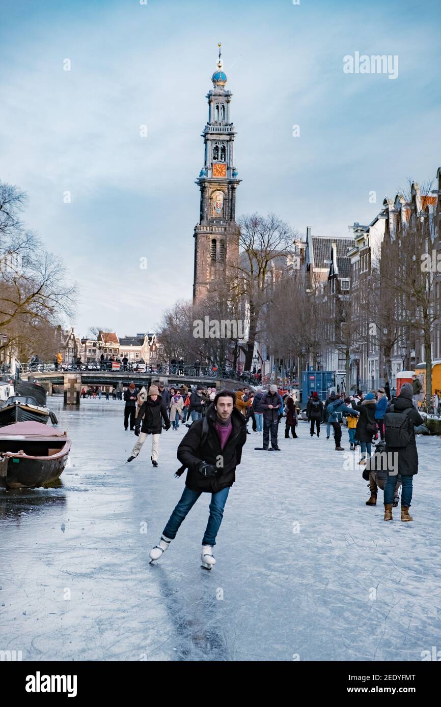 Amsterdam Netherlands February 2021,Ice skating on the canals in ...