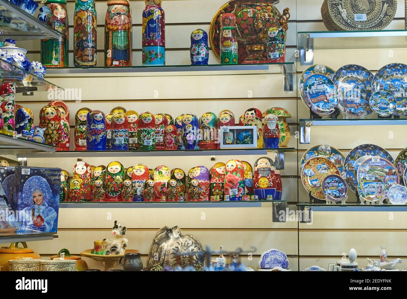 Russian nesting dolls of different sizes are on store shelves Stock ...