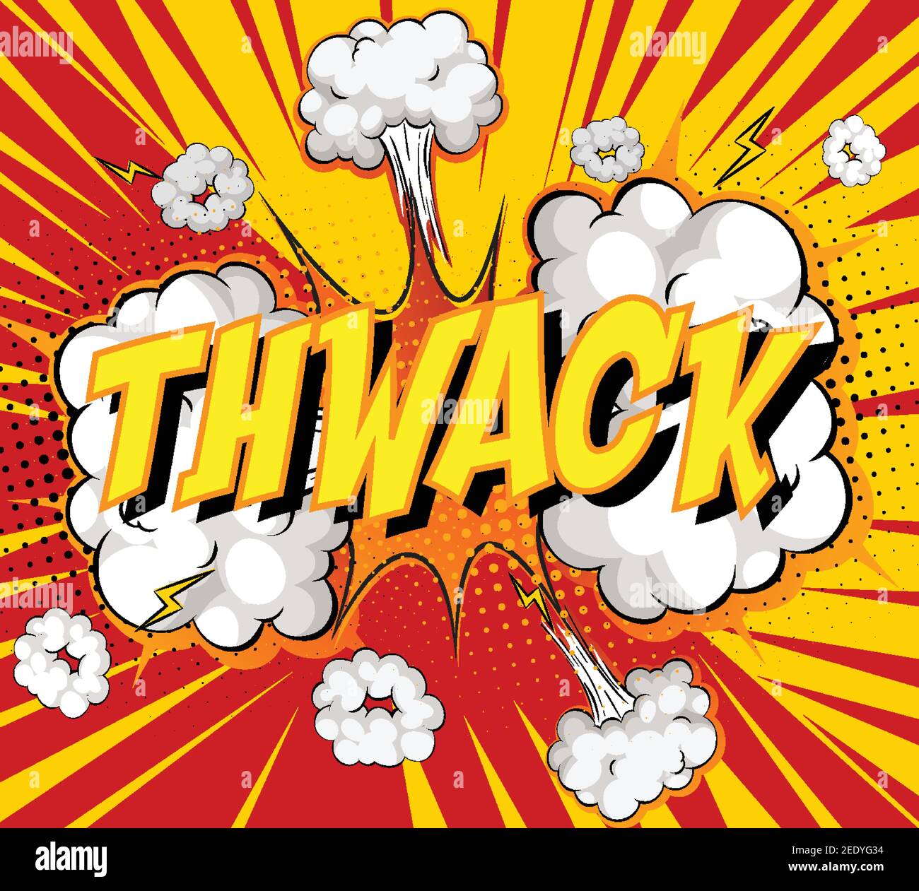 Word Thwack on comic cloud explosion background illustration Stock ...