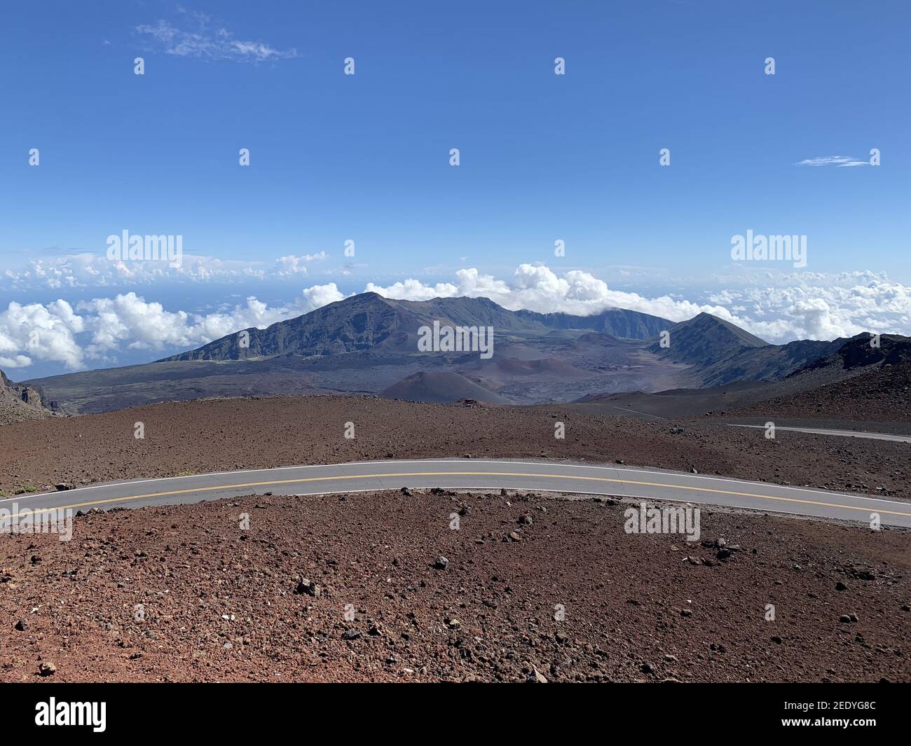 Roadway through high elevation landscape at Haleakala, East Maui ...