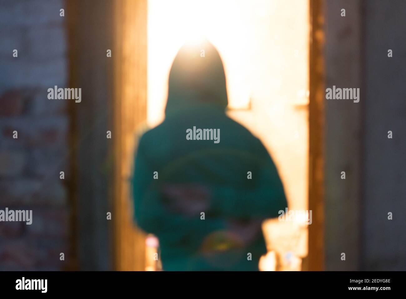 Blurred thief silhouette in the doors with light. How to see thief ...