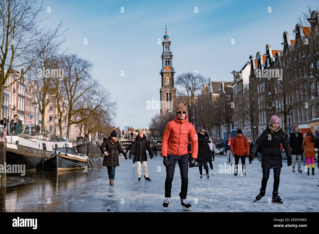 Amsterdam Netherlands February 2021,Ice skating on the canals in ...