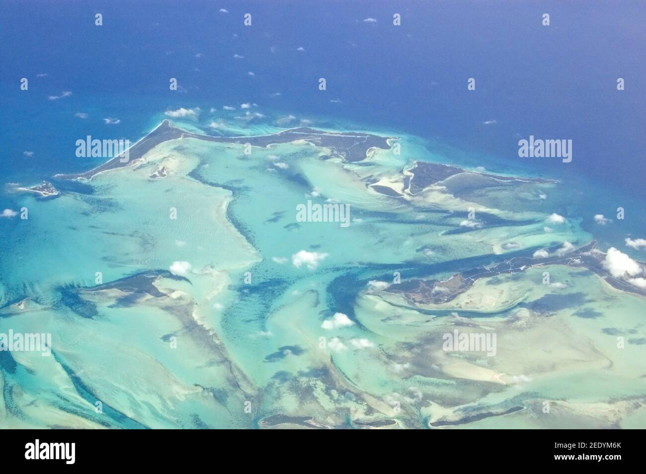 View from an airplane of the Caribbean Islands of Little Abaco, part of ...