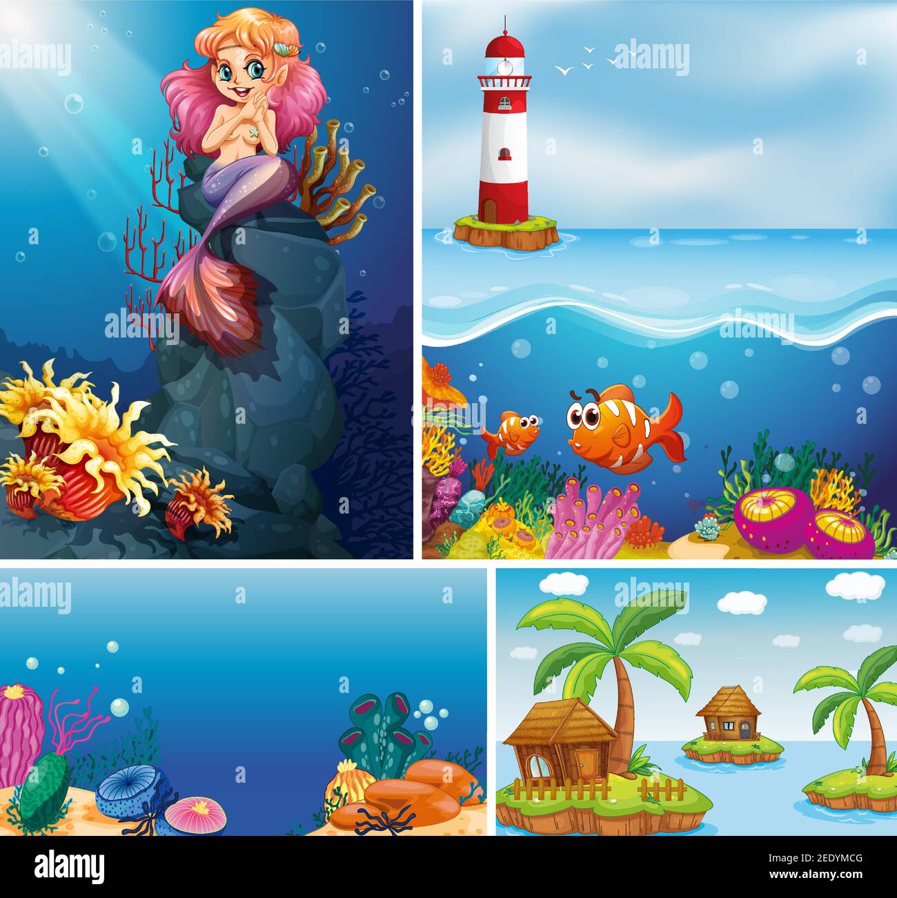Set of different beach and undersea scene illustration Stock Vector ...