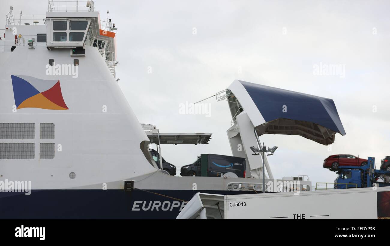 Amazon trucks being driven onto the European Highlander P&O ferry at ...