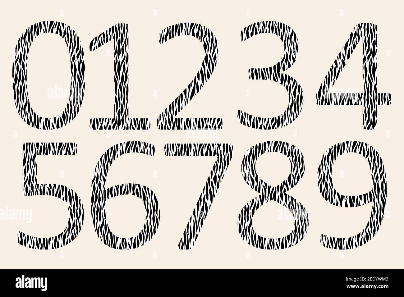 Decorative black and white numbers with animal ornament. Zebra skin ...