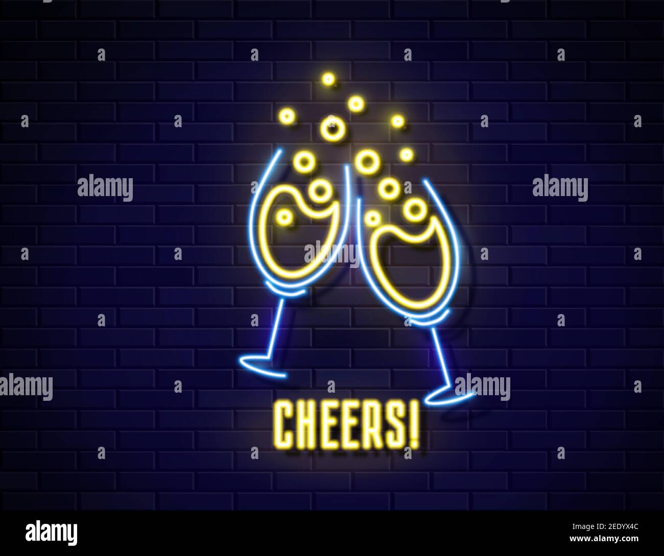 Retro neon wine glass sign on wall background Stock Vector Image & Art ...