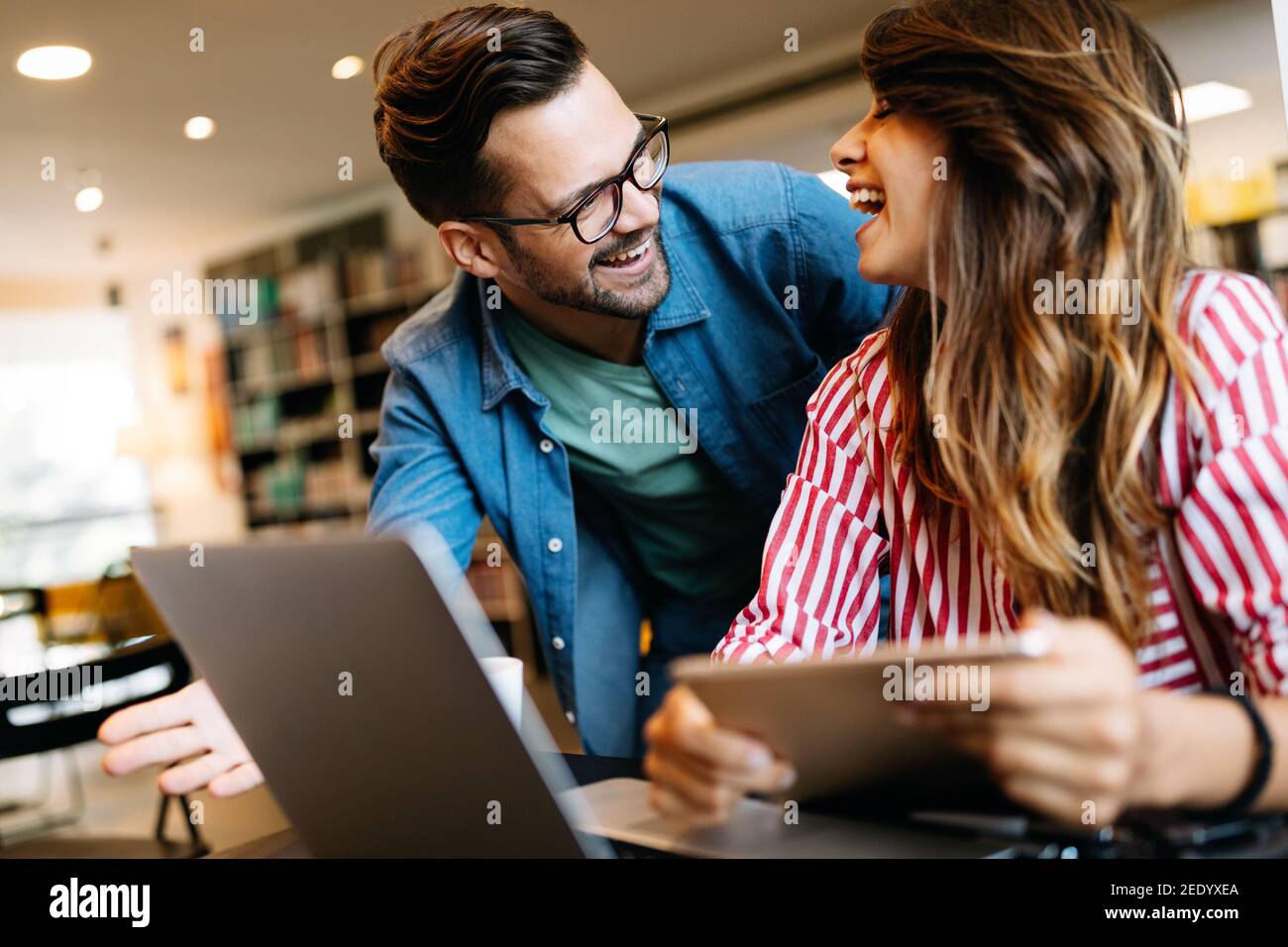 Student group discussion with laptop hi-res stock photography and ...