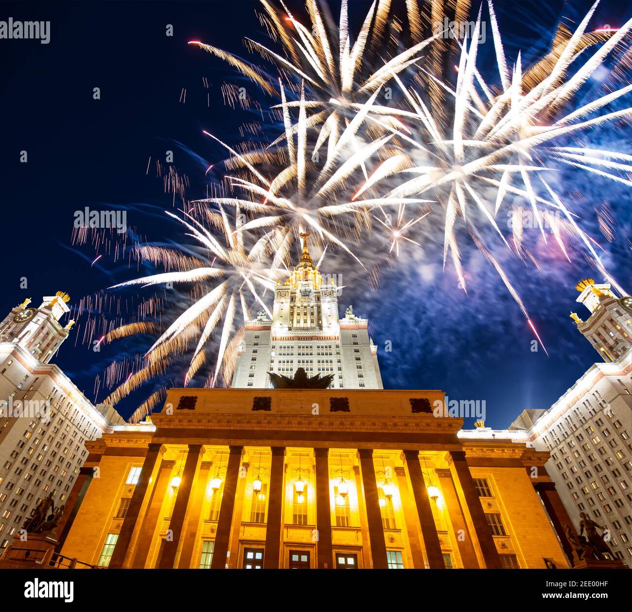 Fireworks over the Lomonosov Moscow State University on Sparrow Hills ...