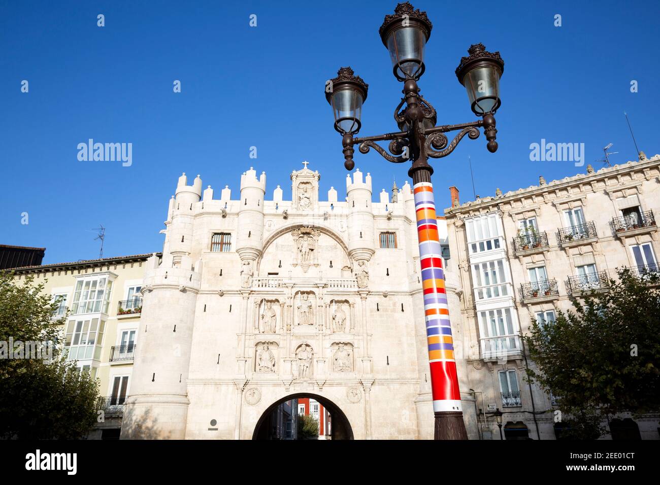 Arch of Santa Maria in the city of Burgos. Blue sky. Space for text ...