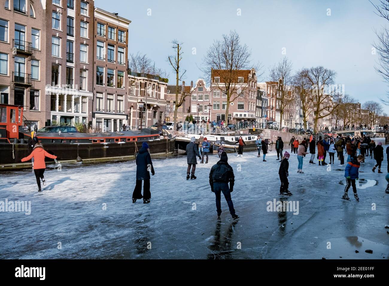 Amsterdam Netherlands February 2021,Ice skating on the canals in ...