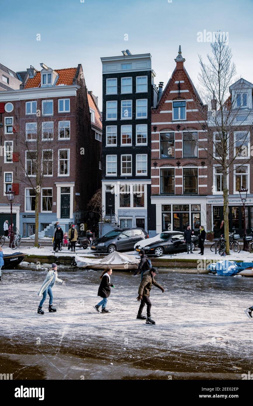 Amsterdam Netherlands February 2021,Ice skating on the canals in ...