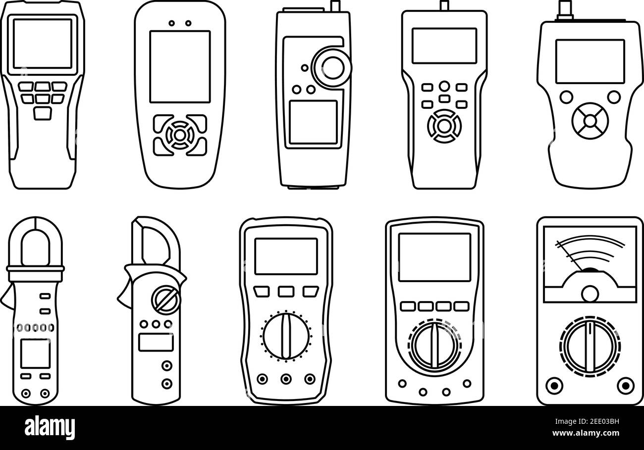 Multimeter. Clamp meters. Network tester. Vector thin line Stock Vector ...