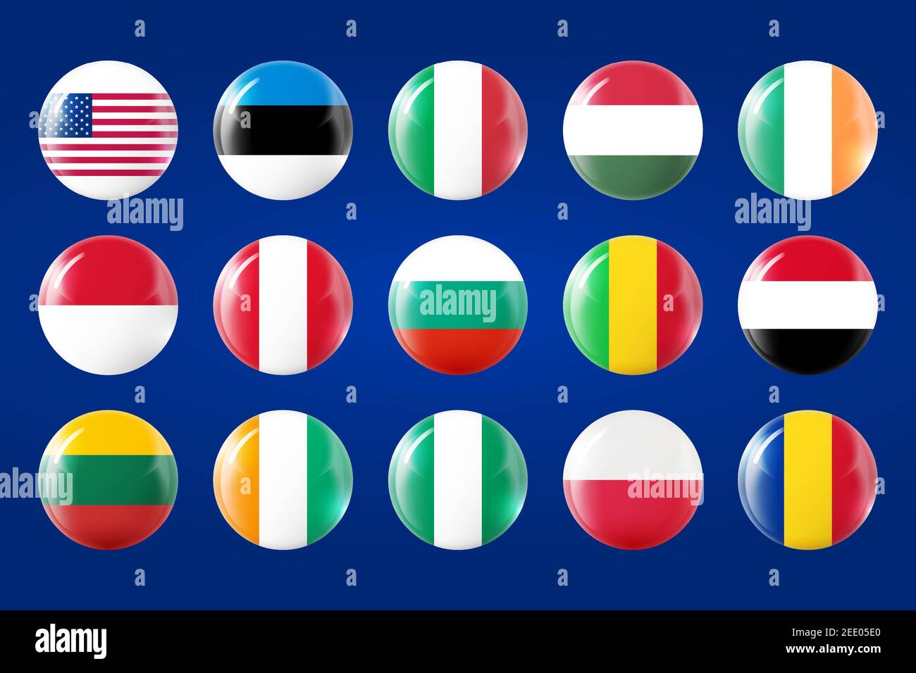 World circular flags collection. Glass light ball with flag. Round ...