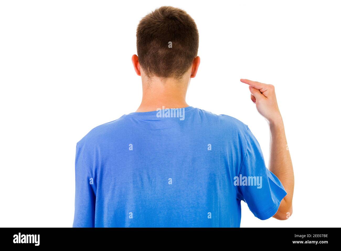 Rear View of the Man with Finger Pointing Isolated on the White ...