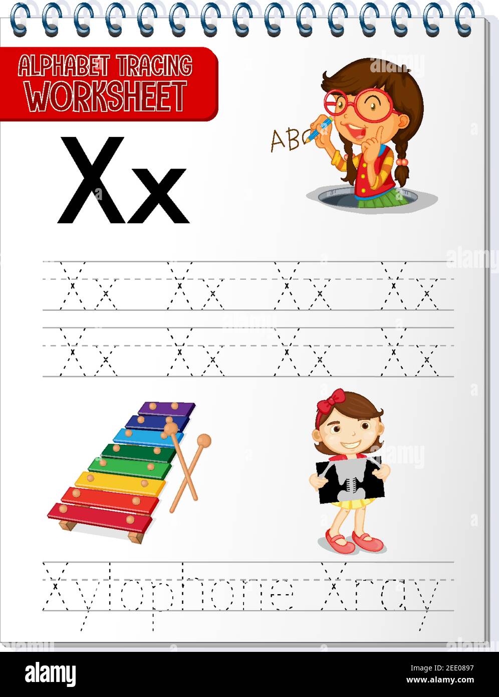 Alphabet tracing worksheet with letter X and x illustration Stock ...