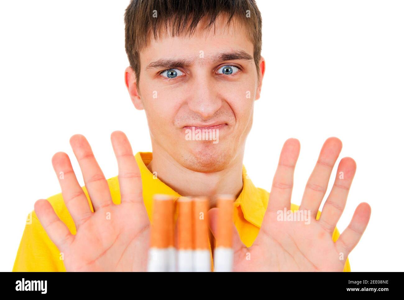 Young Man refuse Cigarettes Isolated on the White Background Stock ...