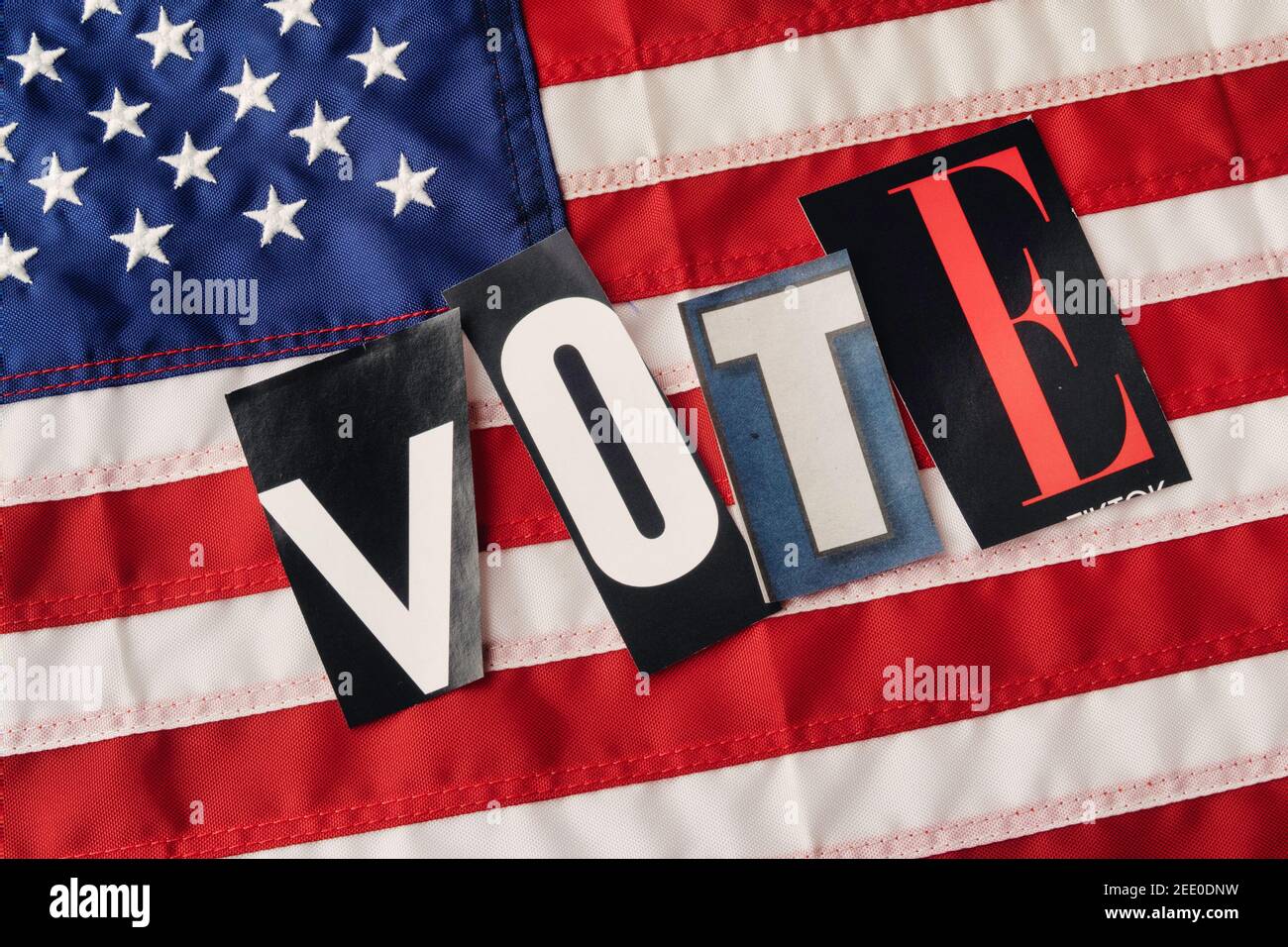 The Word "VOTE" using cut-out paper letters in the ransom note effect ...