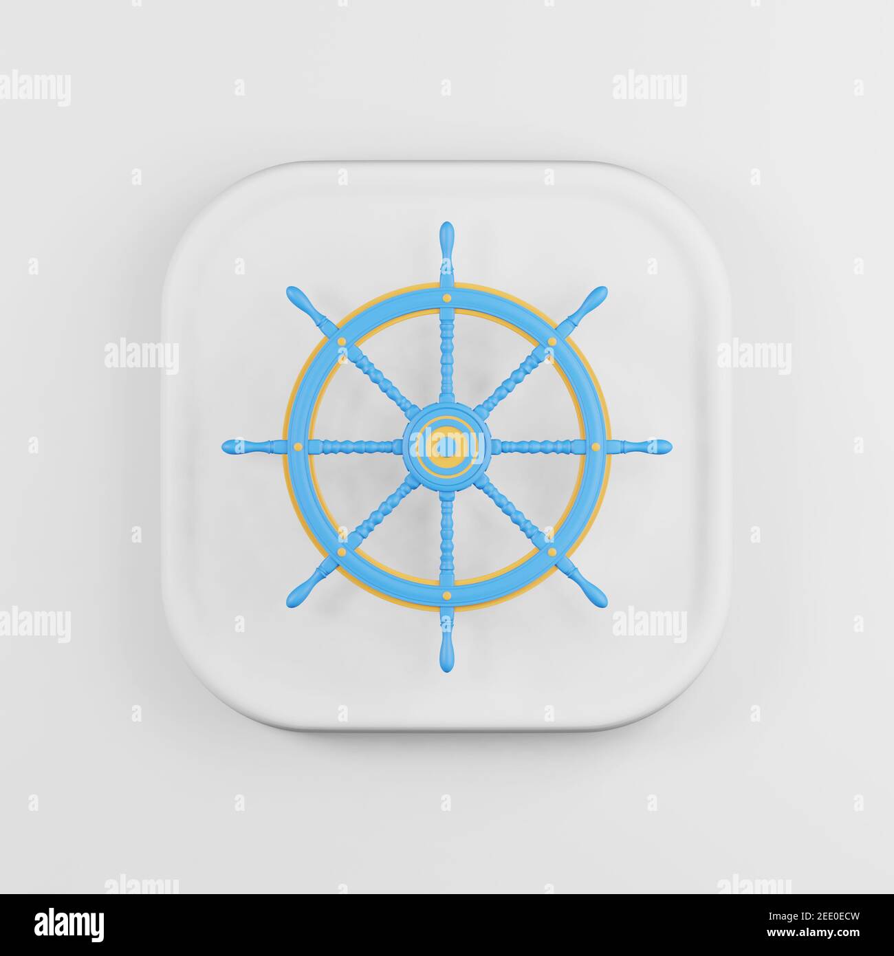 Blue steering wheel icon. 3d rendering white square button key ...