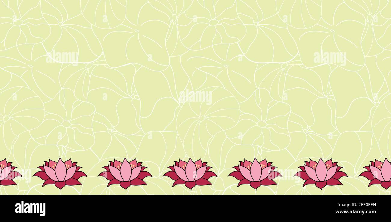 Lotus or lily flower Border line of brigh red and pink blossoms on a ...
