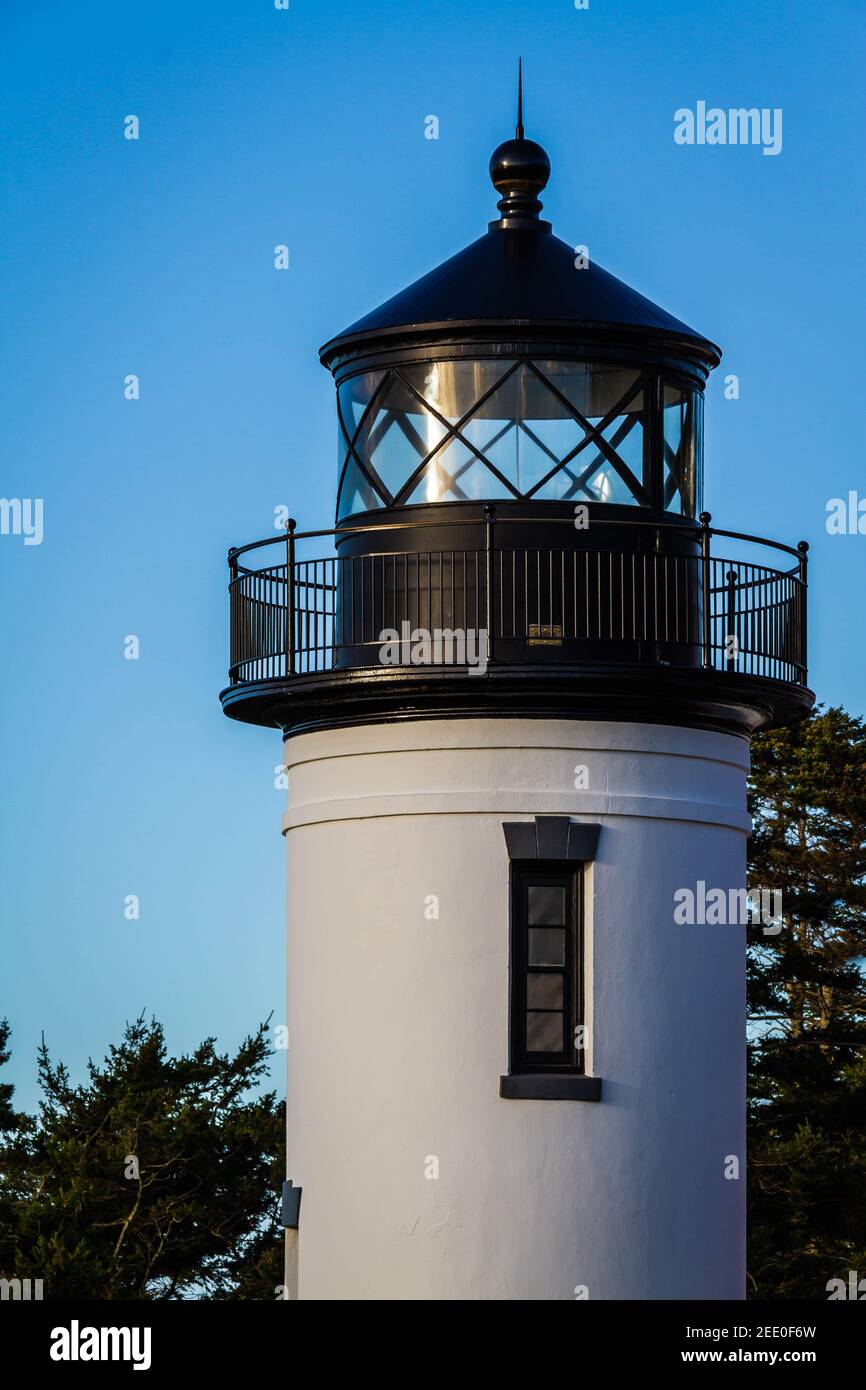 The top of a lighthouse in daylight against a cloudless blue sky Stock ...