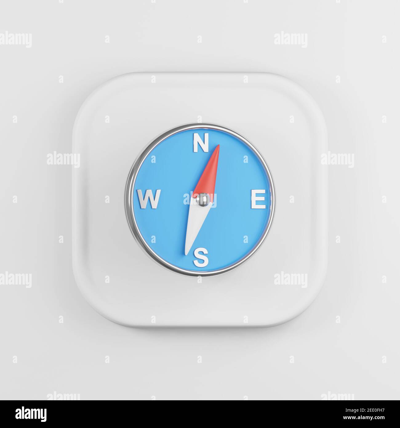 Compass icon with blue dial. 3d rendering white square button key, interface ui ux element Stock ...