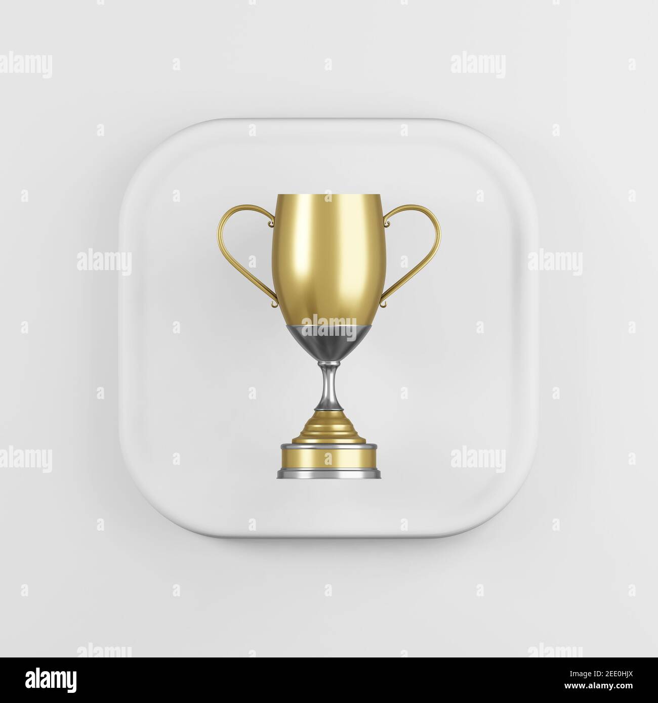 Gold trophy cup icon. 3d rendering white square button key, interface ...