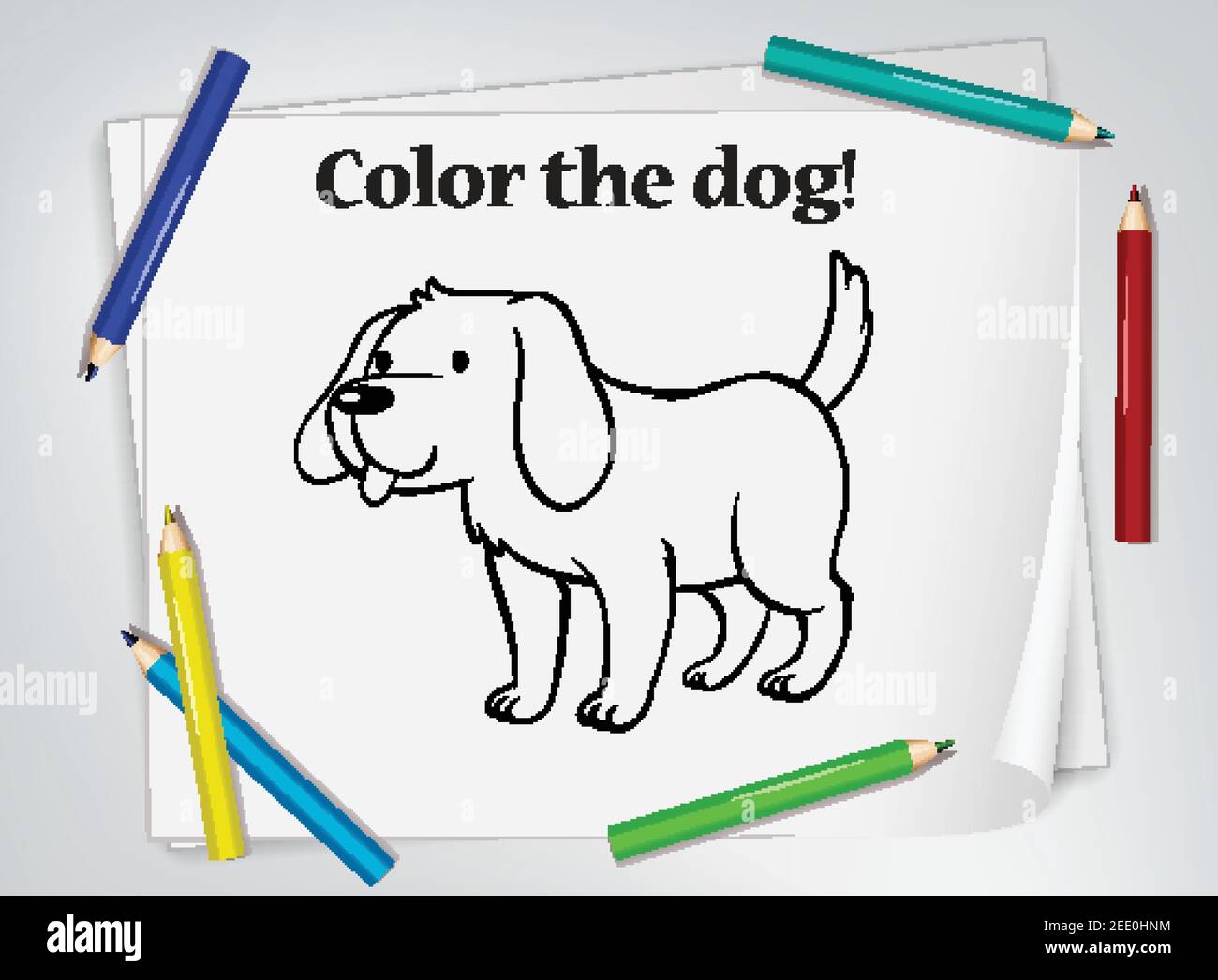 Dog cartoon doodle on paper with many color pencils illustration Stock ...
