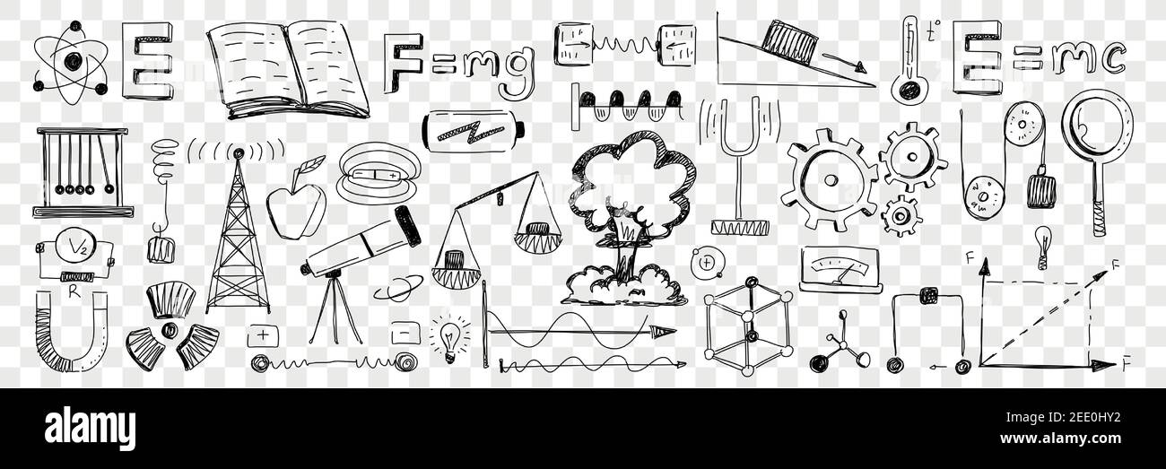 Science equipment and attributes doodle set. Collection of hand drawn ...