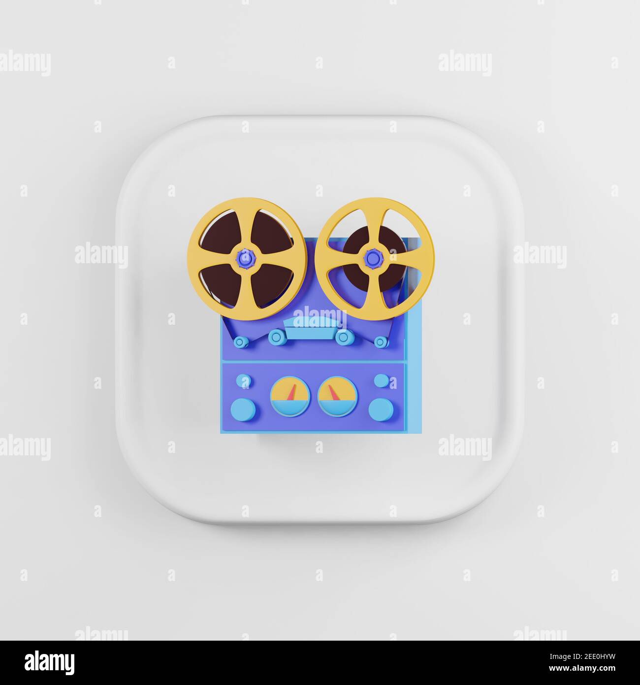 Reel tape recorder icon. 3d rendering white square button key, interface ui ux element Stock ...