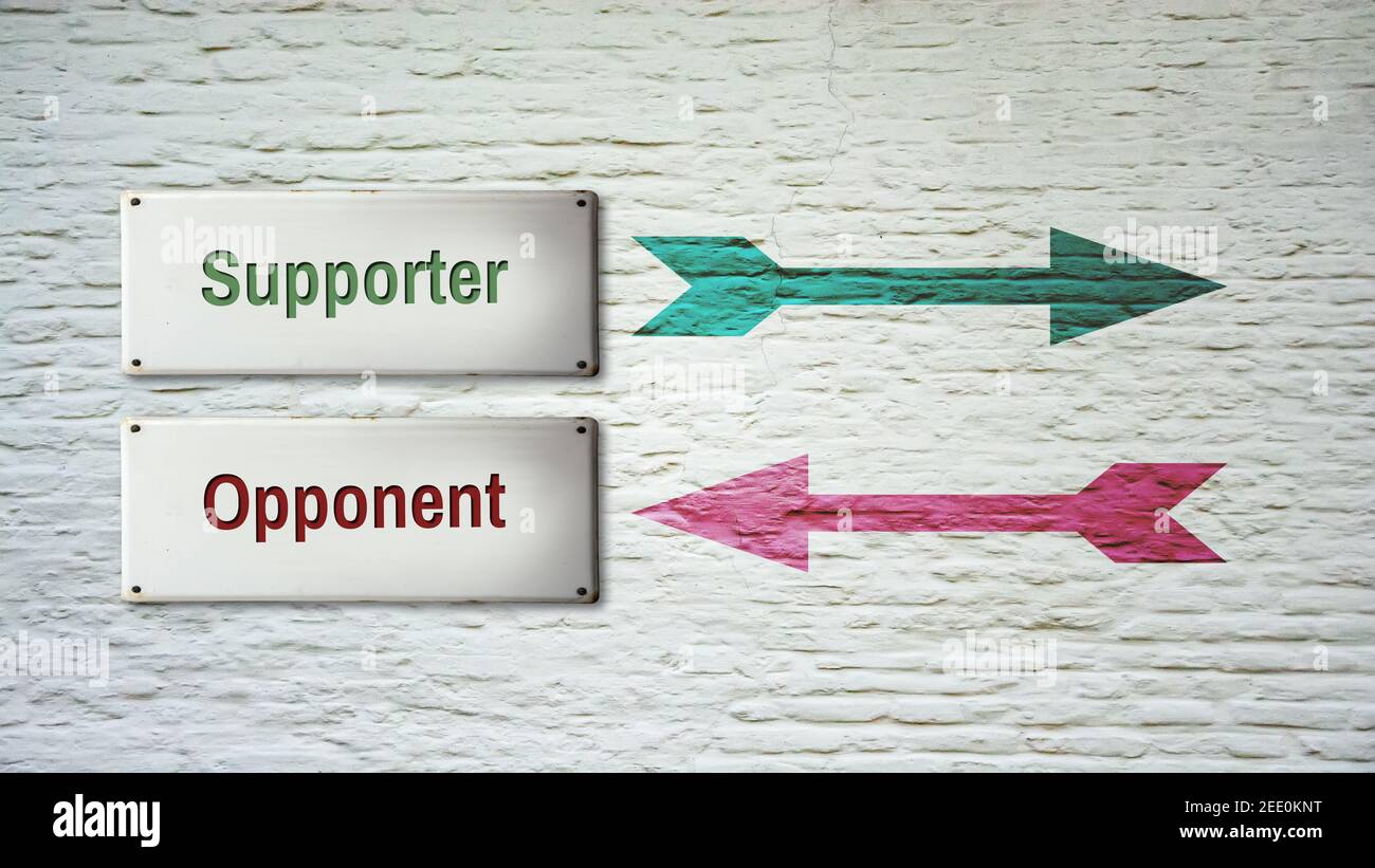 Street Sign the Direction Way to Supporter versus Opponent Stock Photo ...