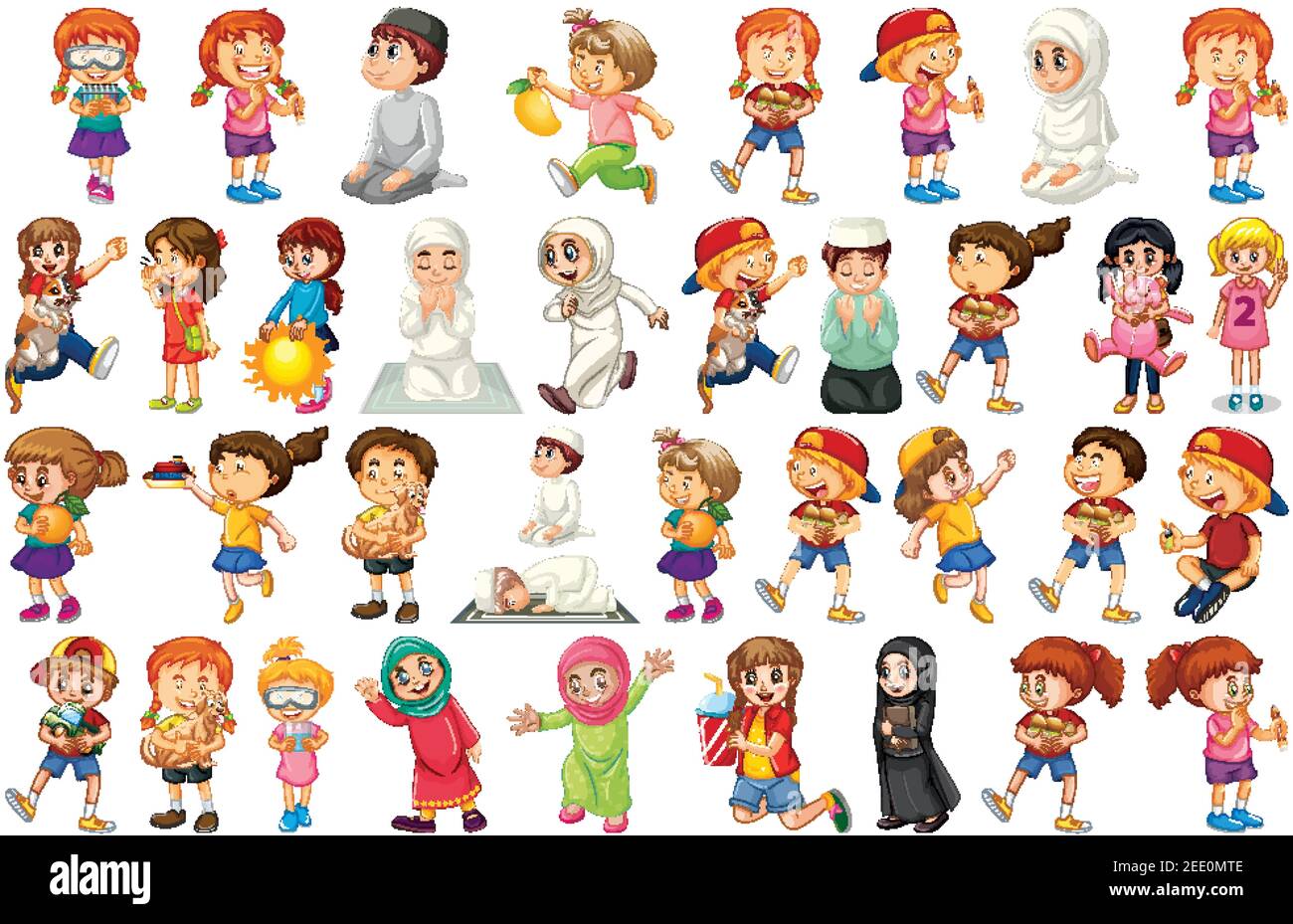 Children doing different activities cartoon character set on white ...