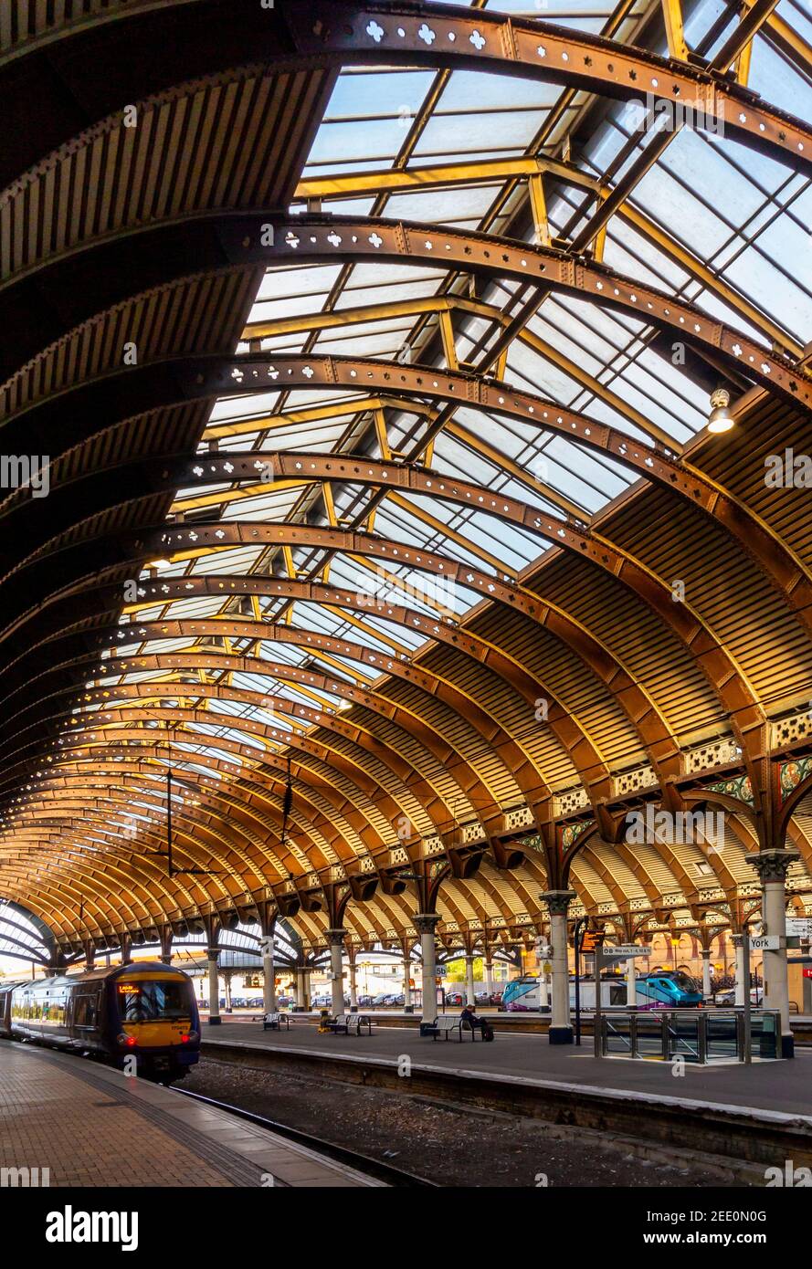 Curved roof at York Railway Station on the East Coast Mainline in the ...