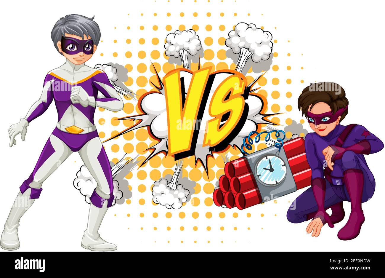 Two superheroes fighting each other illustration Stock Vector Image ...