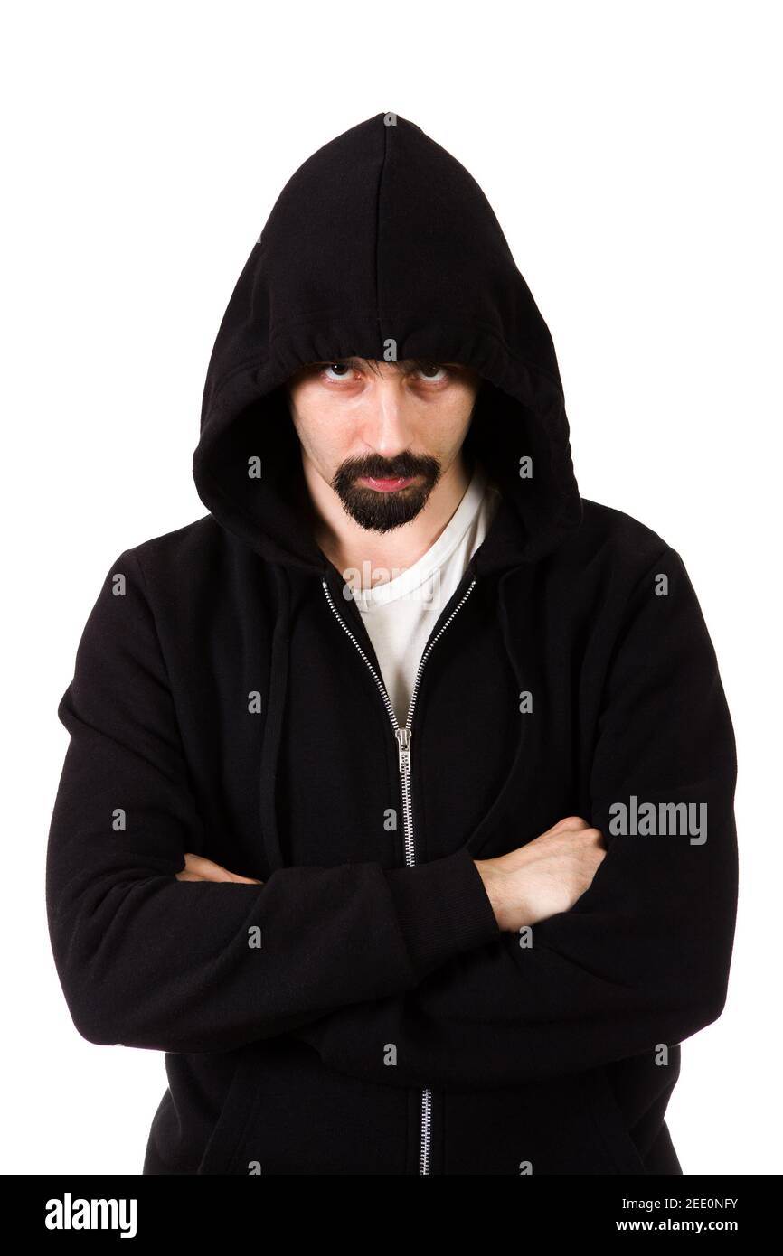Stern Look Man Portrait in a Hoodie on the White Background Stock Photo ...
