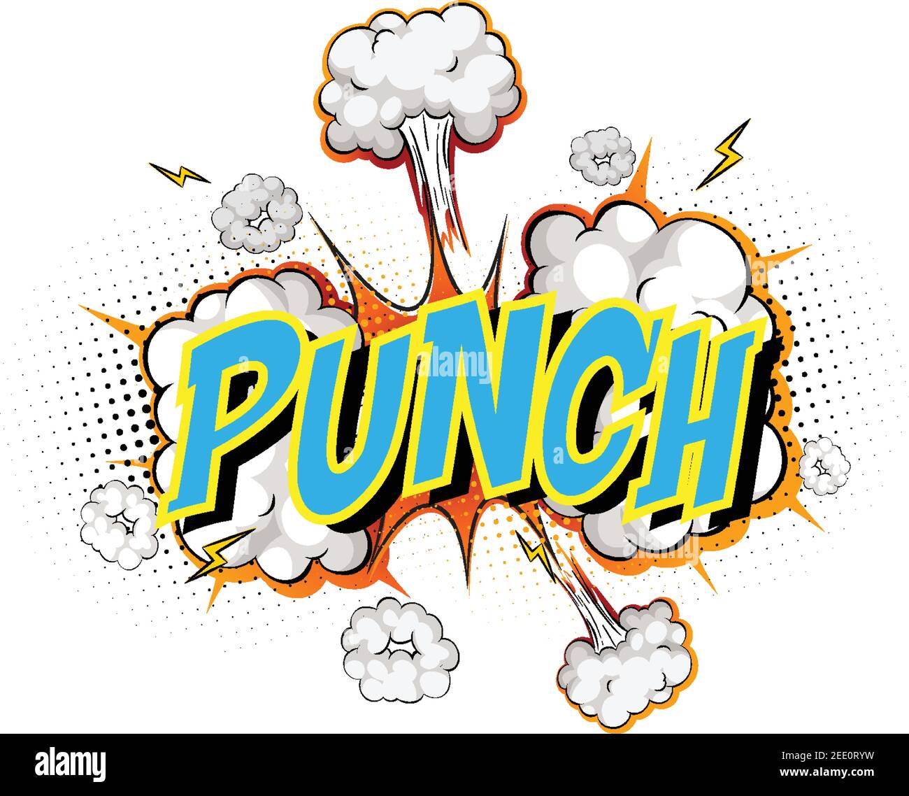 Word Punch on comic cloud explosion background illustration Stock ...