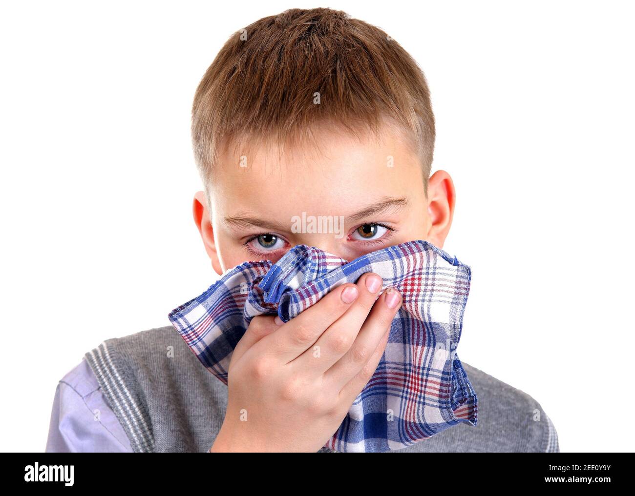 Boy with a Handkerchief on the White Background closeup Stock Photo - Alamy