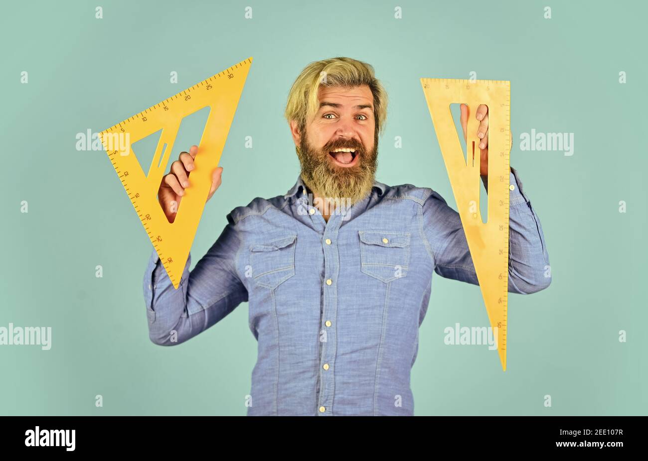 Science is my life. home learning concept. man teacher use triangle ...