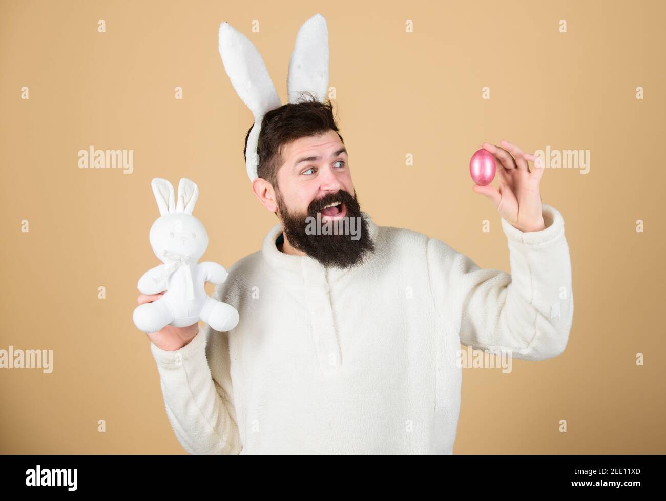 Easter activities concept. Weirdo concept. Celebrate Easter. Guy ...