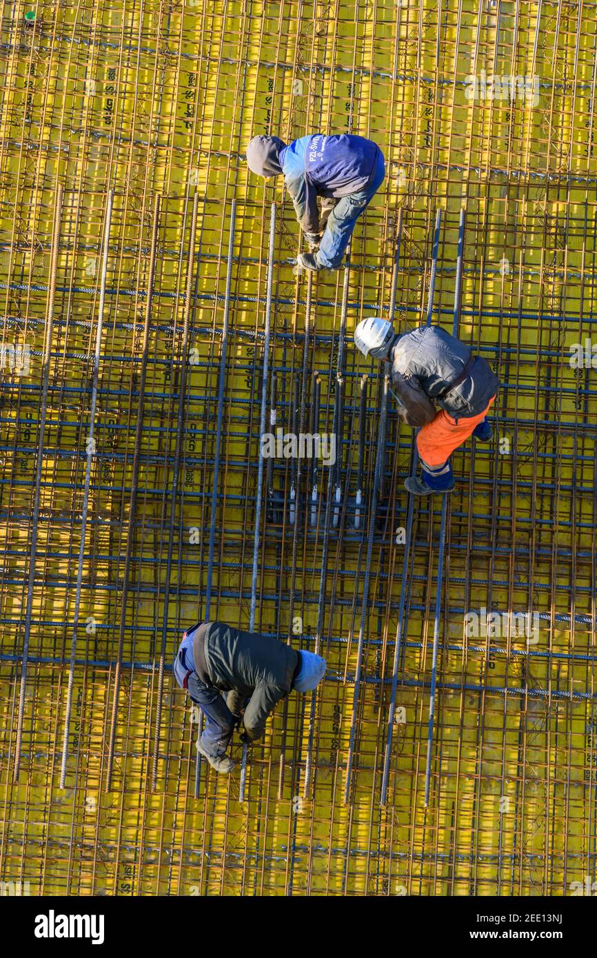 Wien, Vienna: construction worker install reinforcement braiding for a ...