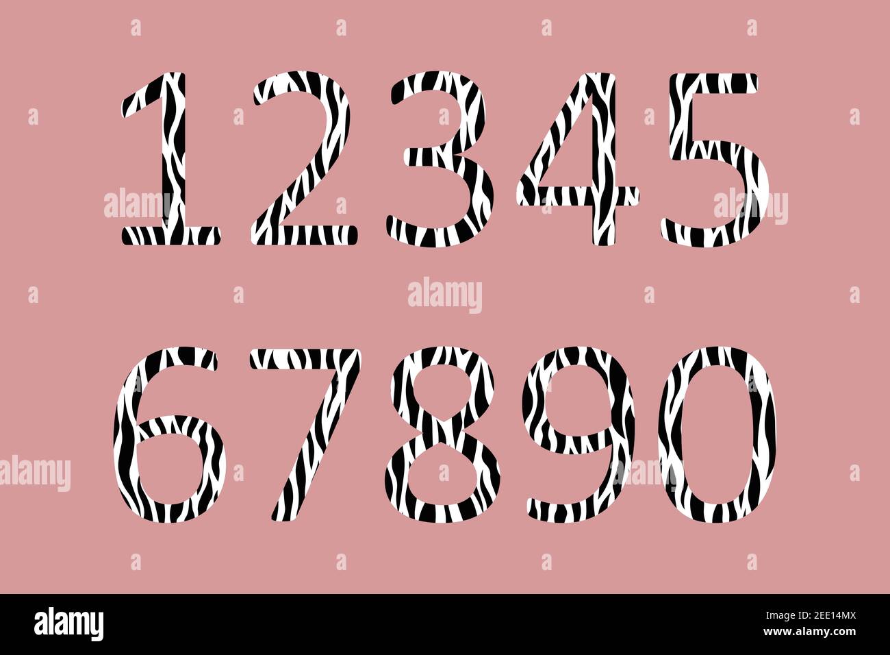 Decorative black and white numbers with animal ornament. Zebra skin ...