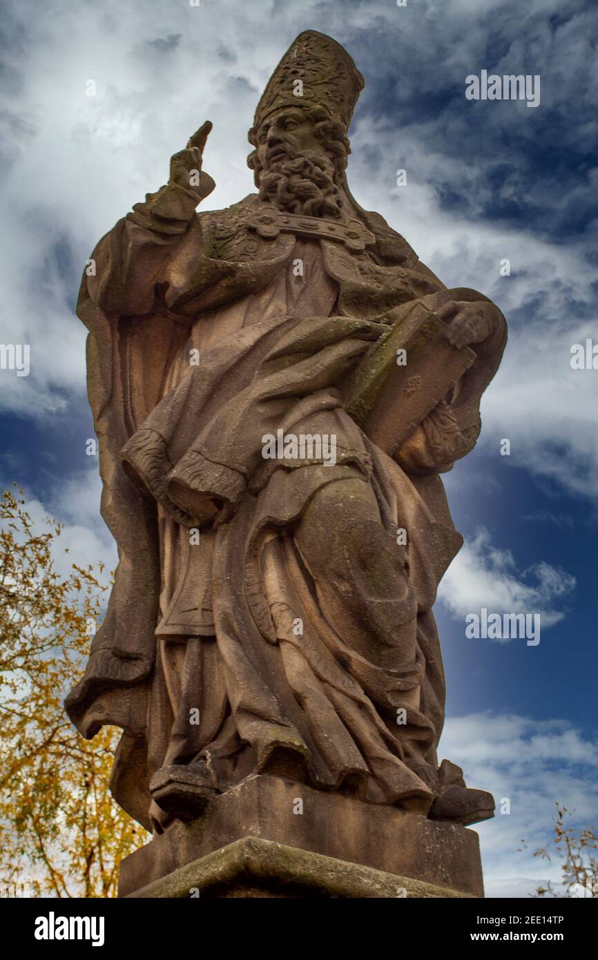 View at statue of Adalbert of Prague at Charles Bridge in PRague, Czech ...