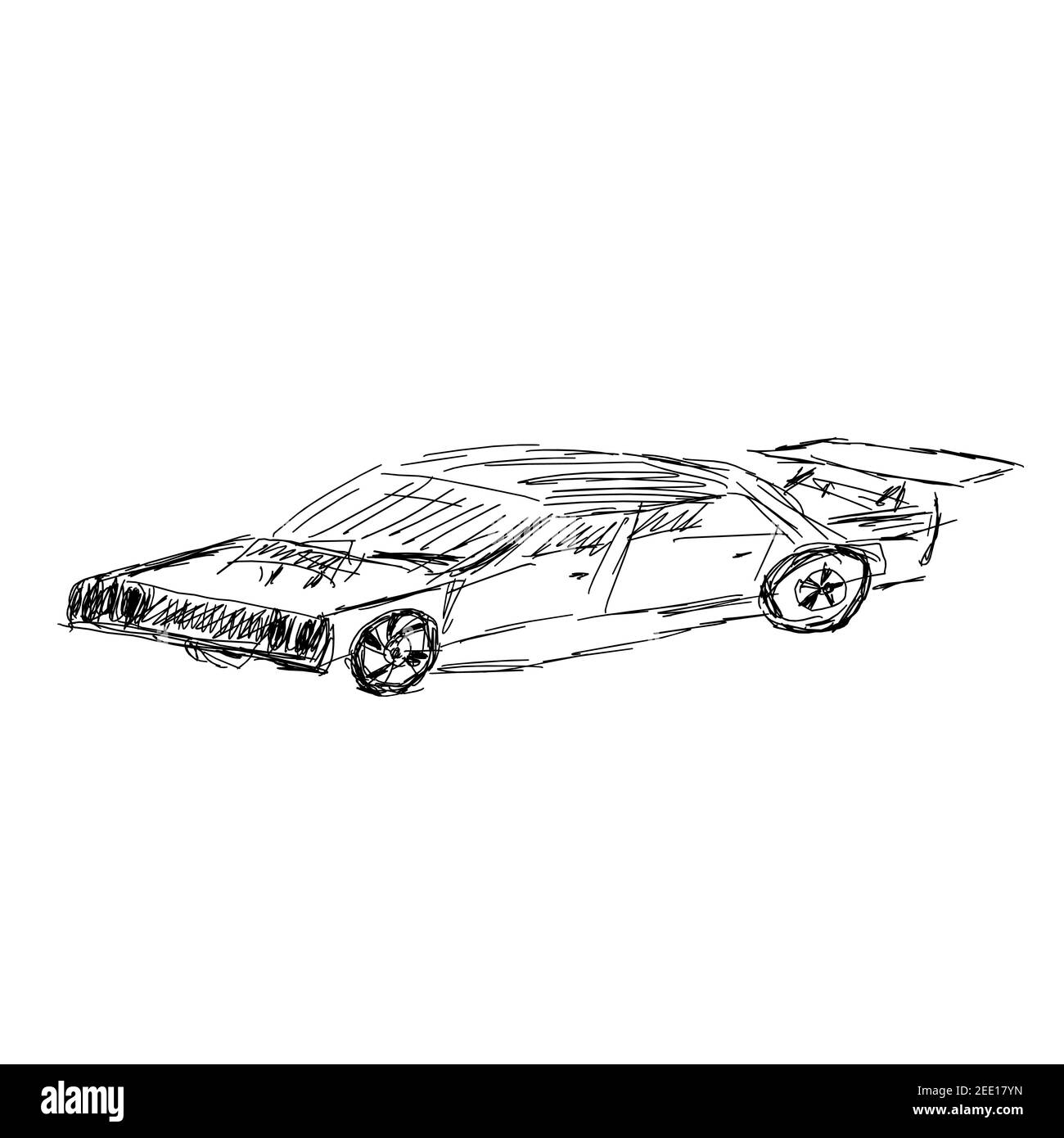 Hand-drawn sketch of car. Black contour illustration isolated on white ...