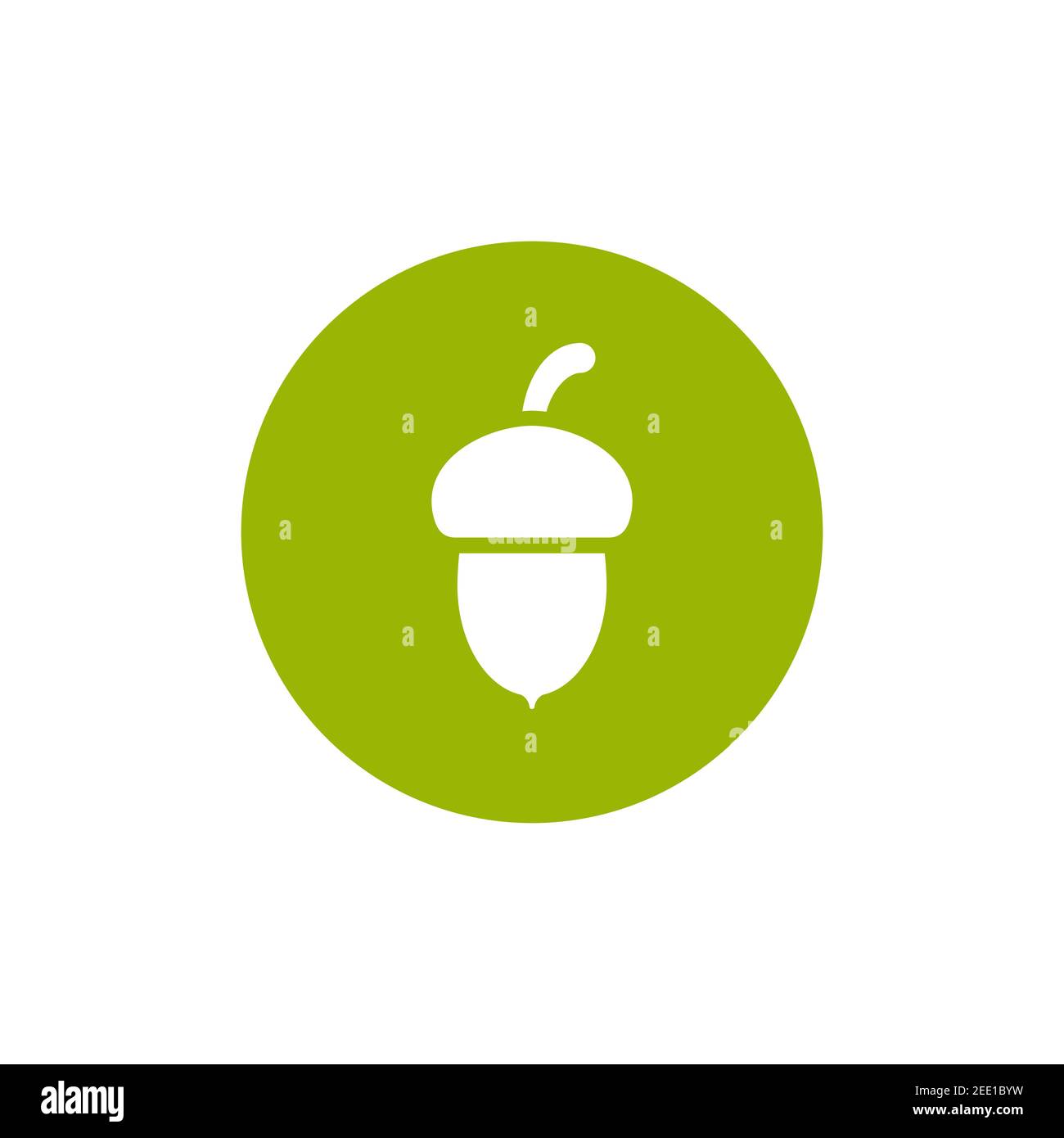 white acorn in green circle icon isolated on white. Nature oak symbol ...