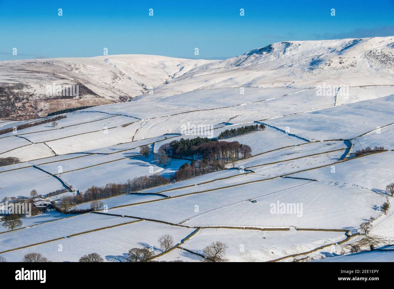 Kinderlow End and The western side of Kinder Scout in winter snow from ...