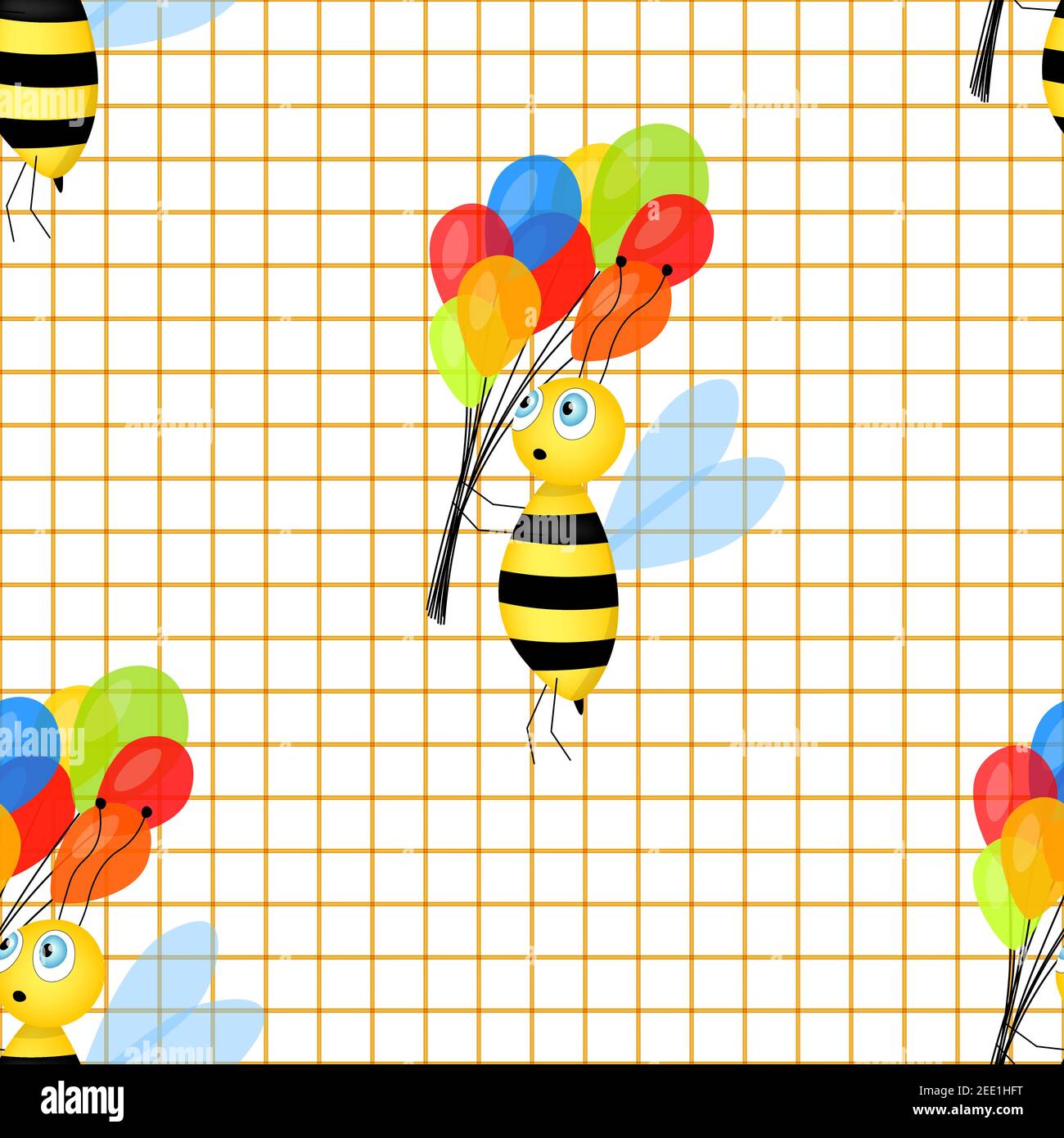 Seamless pattern with Cartoon cute bee mascot. A cheerful bee with ...