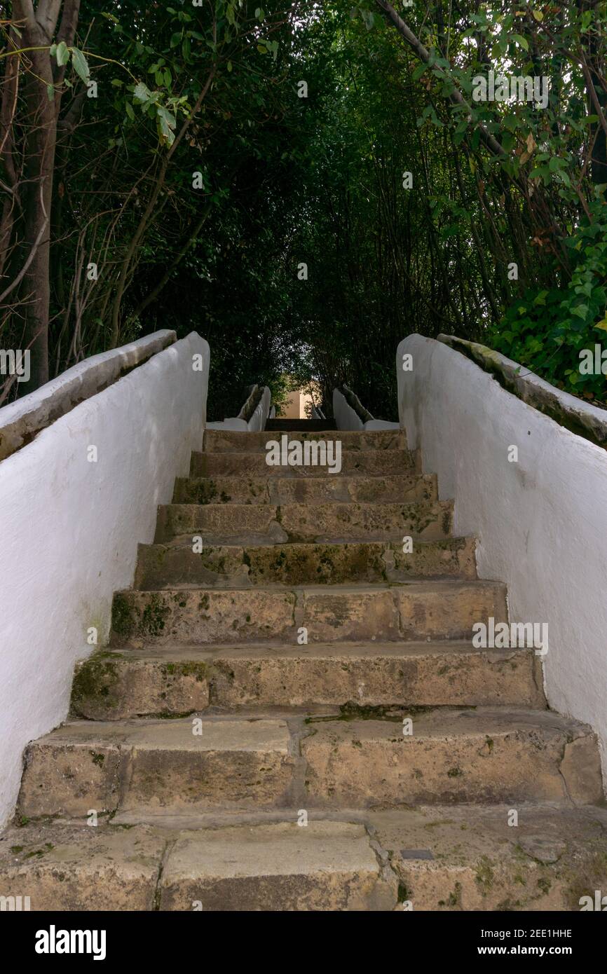A view of the Escalera del Agua stairs in the Generalife Palace and ...